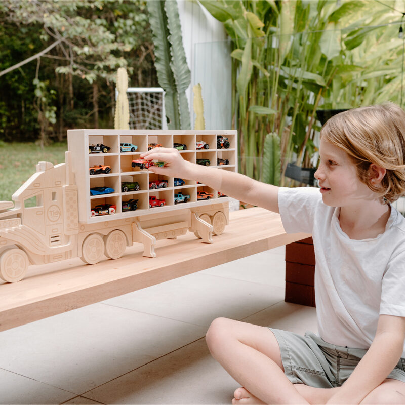 Display Truck For Toy Car Storage - Wood Case, 48 Hot Wheels, Matchbox