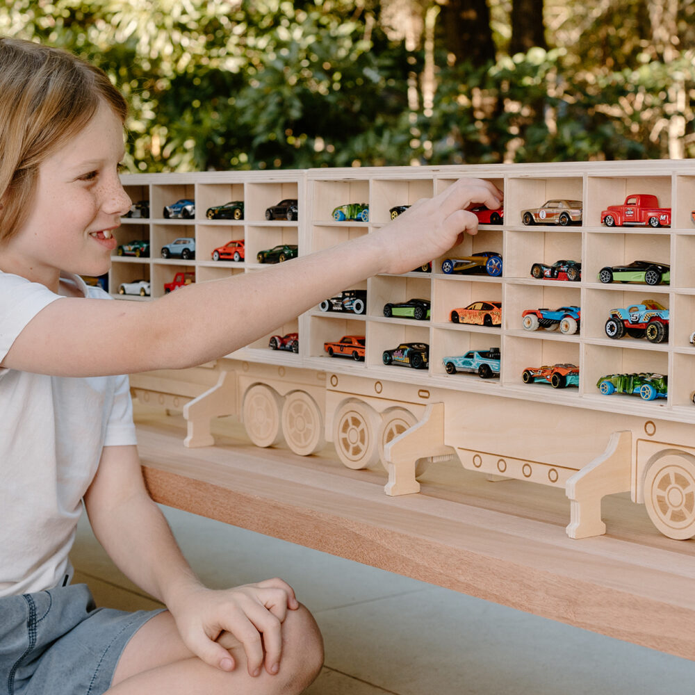 Display Truck For Toy Car Storage - Wood Case, 48 Hot Wheels, Matchbox